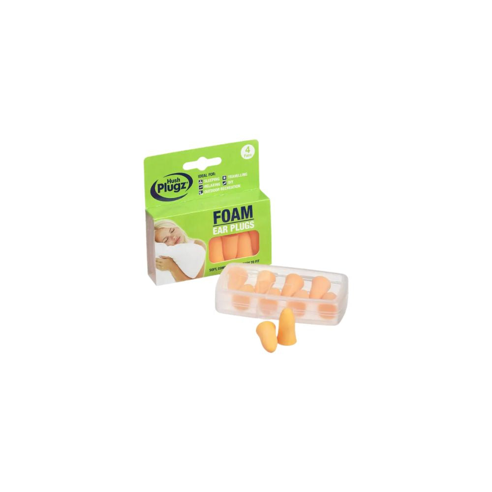 4-Pair Hush Plugz Foam Earplugs – Noise Reduction & Comfort – UKMEDI