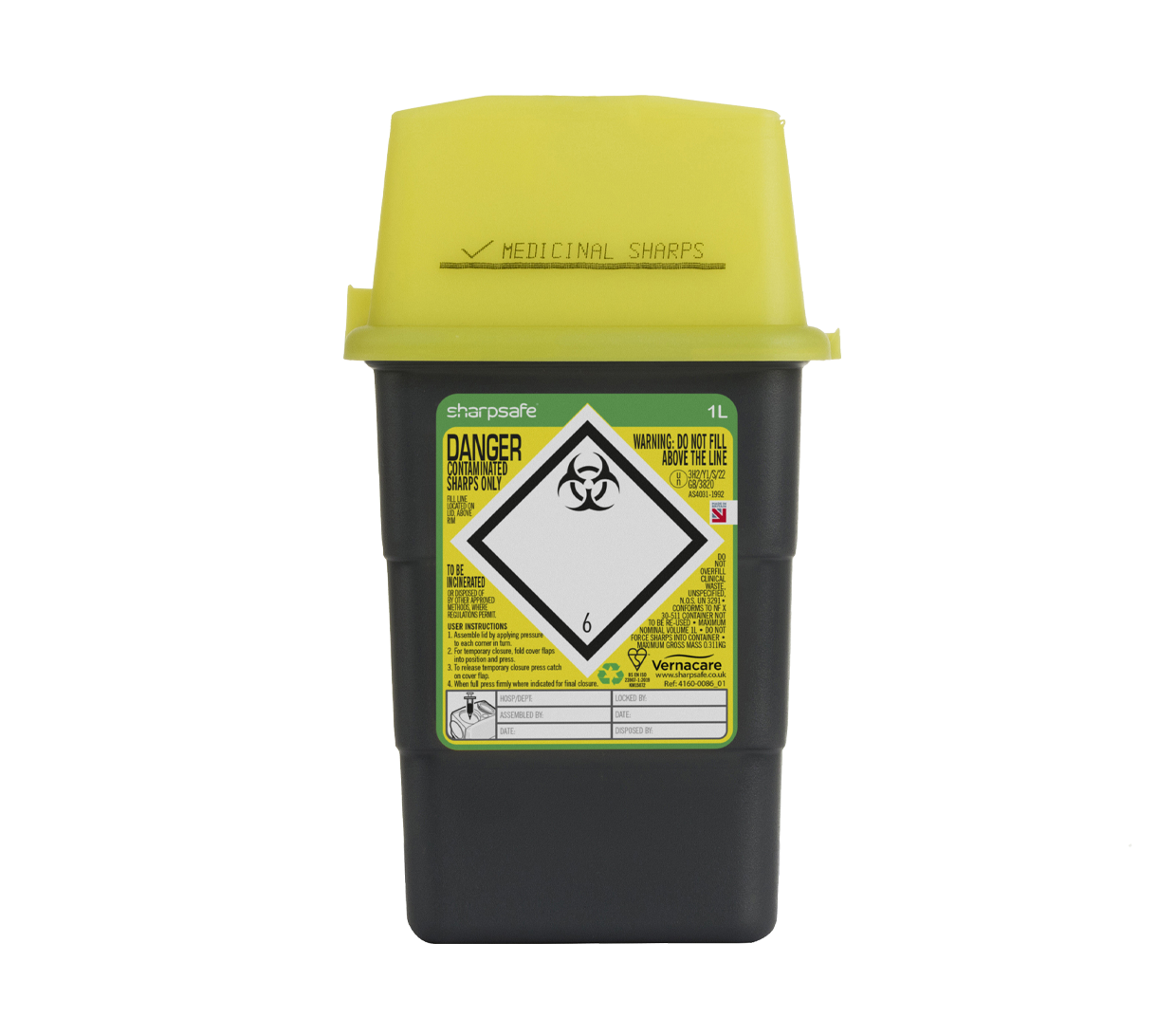 1 Litre Sharpsafe Grey Sharps Bin Yellow Lid – UKMEDI
